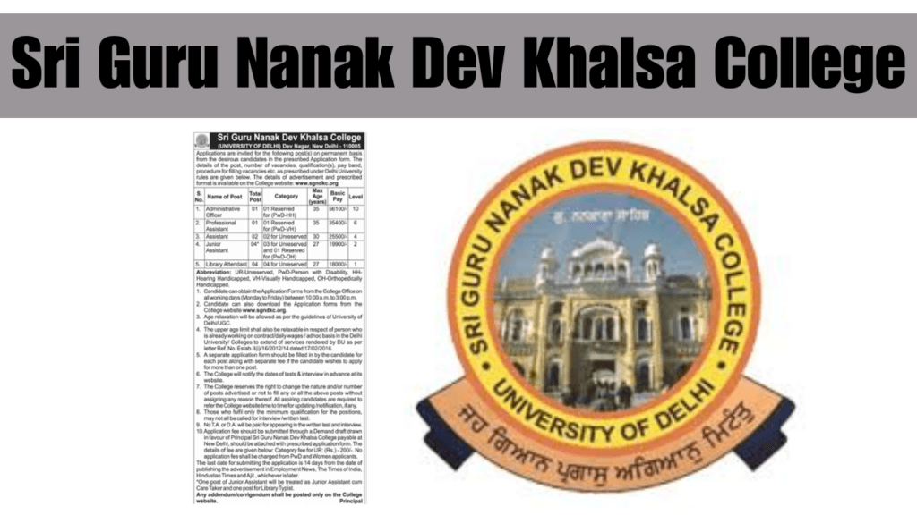 Sri Guru Nanak Dev Khalsa College Recruitment 2025
