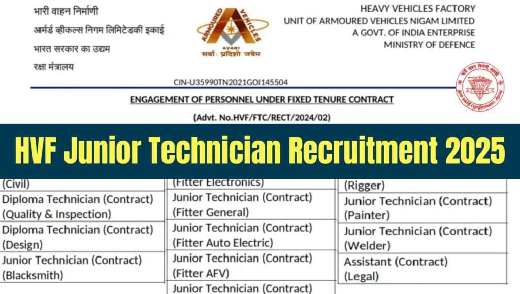 HVF Junior Technician Recruitment 2025 Eligibility Details Apply Online ...
