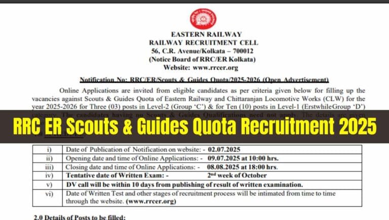 RRC ER Scouts & Guides Quota Recruitment 2025 Eligibility Details Apply ...