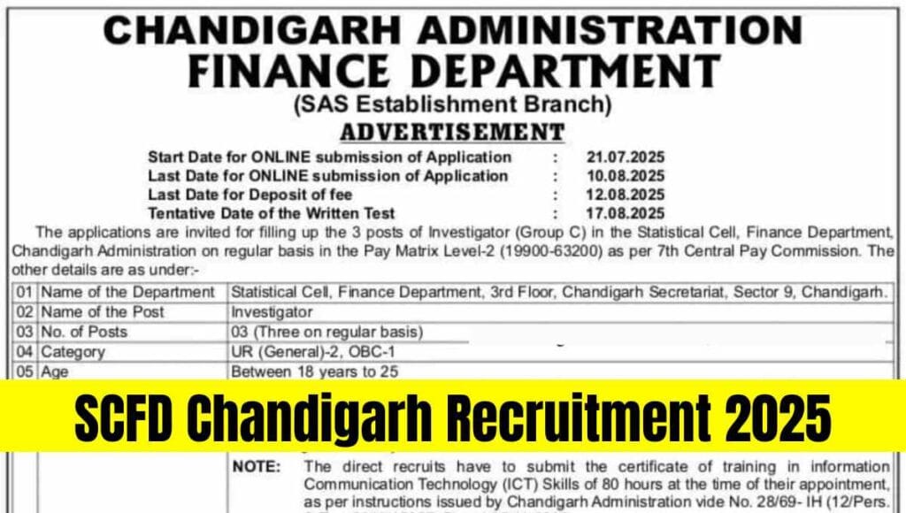 SCFD Chandigarh Recruitment 2025 Eligibility Details Apply Online Form ...